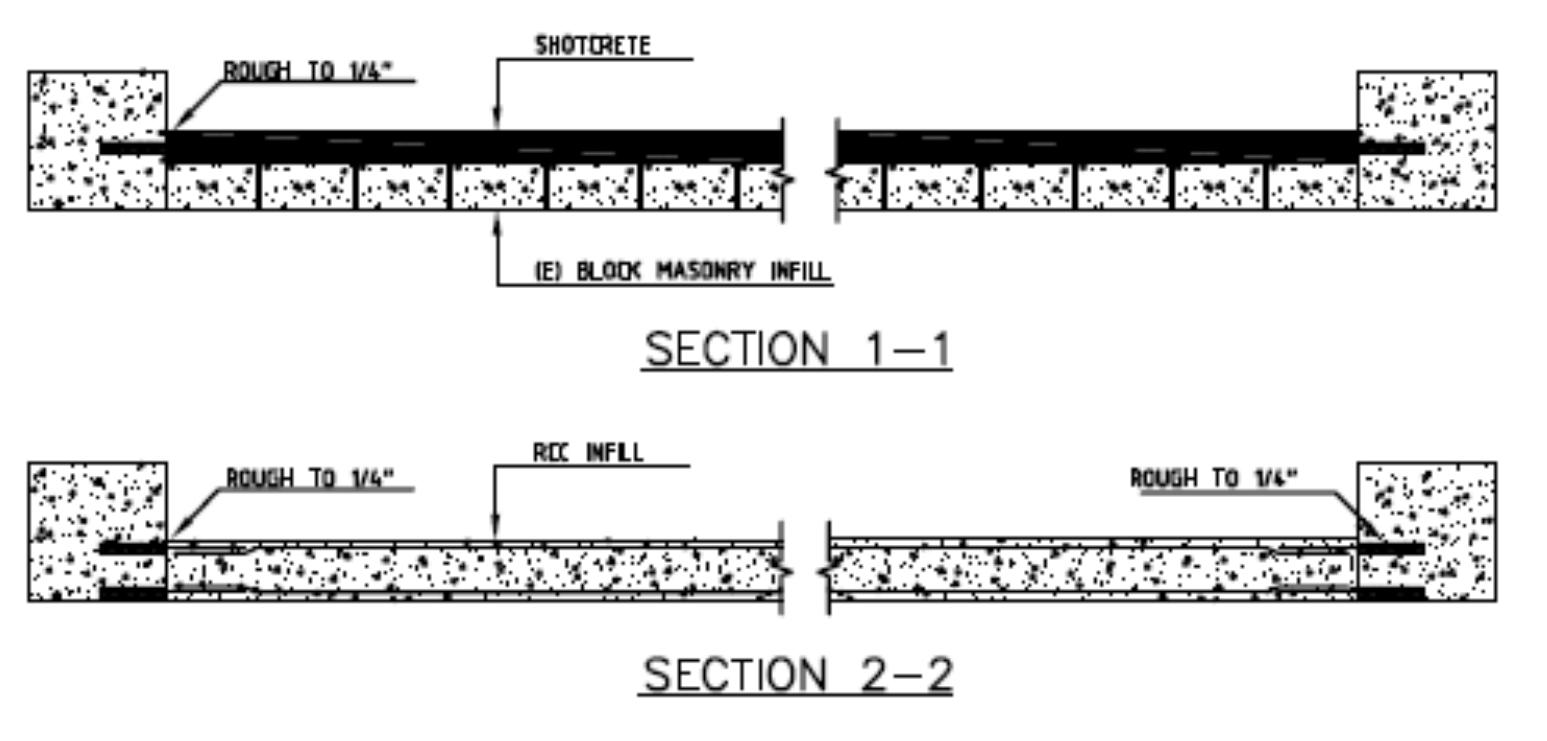 Horizontal sections showing connection of spine to columns