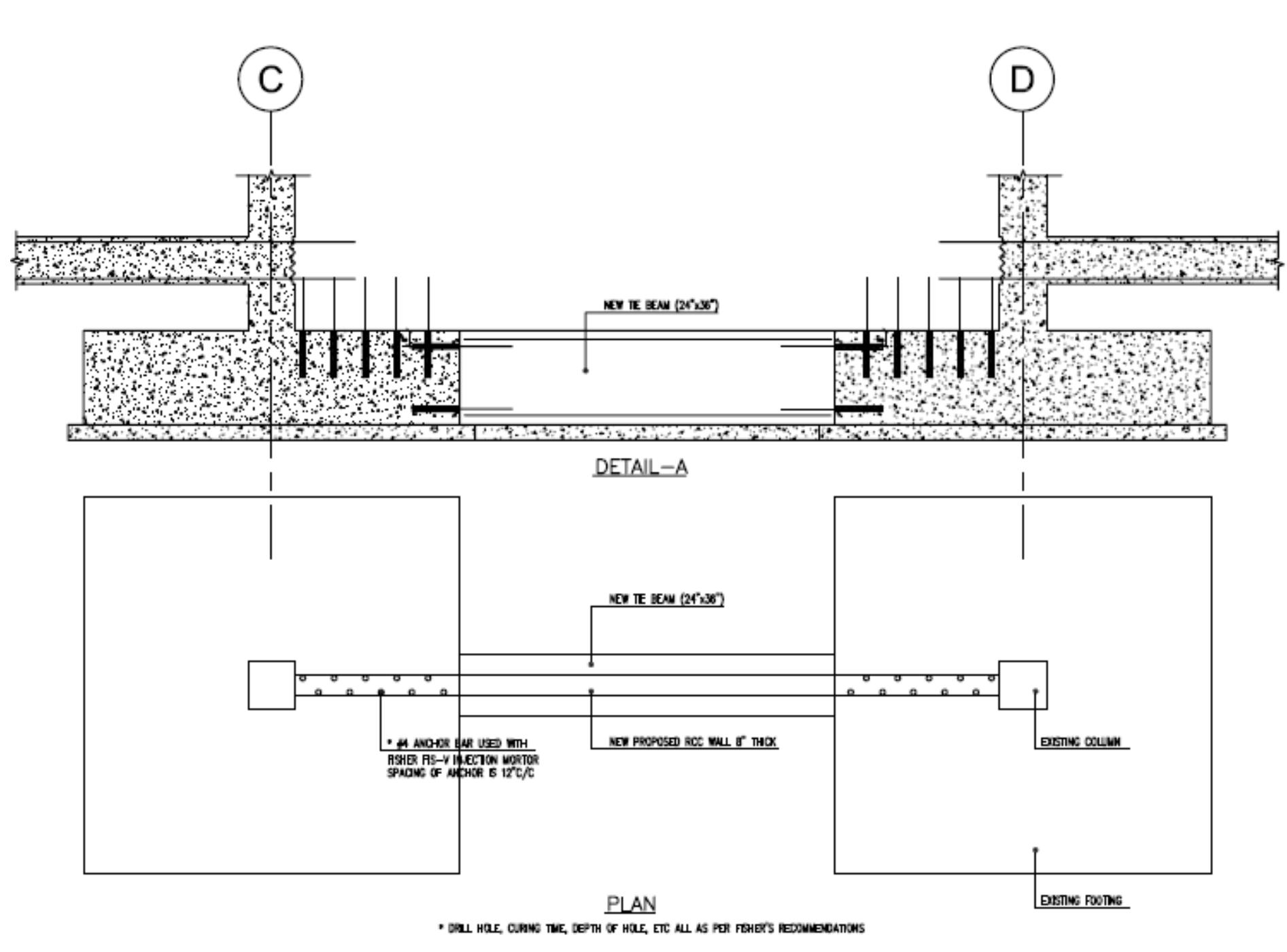 Elevation detail showing removal of existing grade beam and