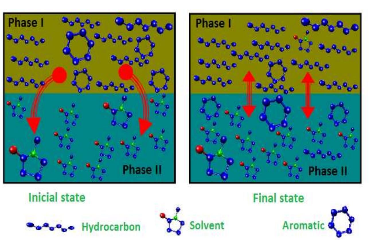 Liquid-liquid equilibrium between two phases. phase i