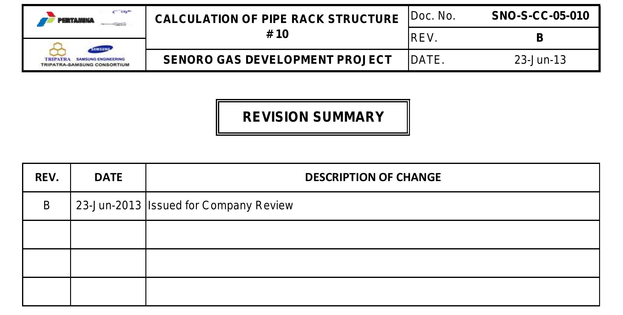 Figure 1 - CLIENT CALCULATION OF PIPE RACK STRUCTURE