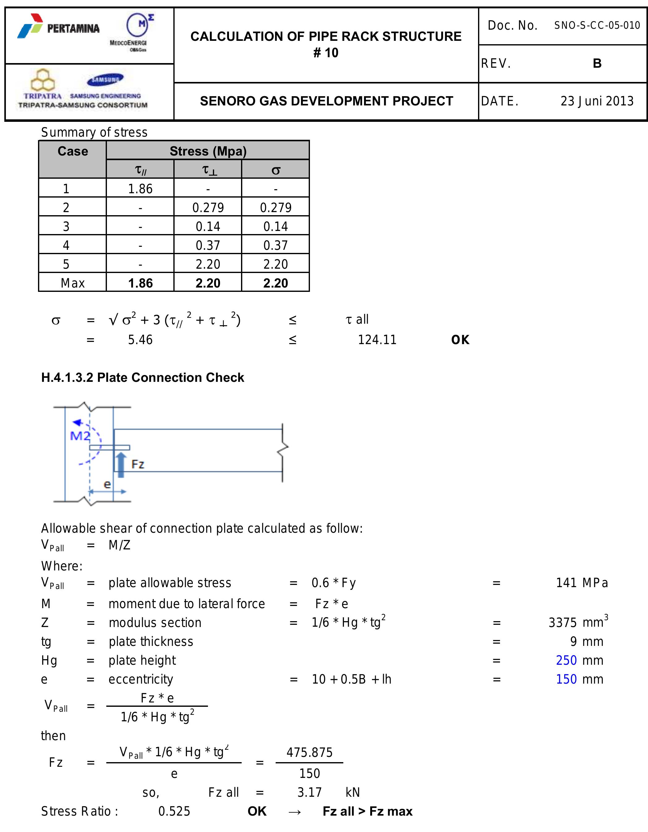 Figure 77 - CLIENT CALCULATION OF PIPE RACK STRUCTURE
