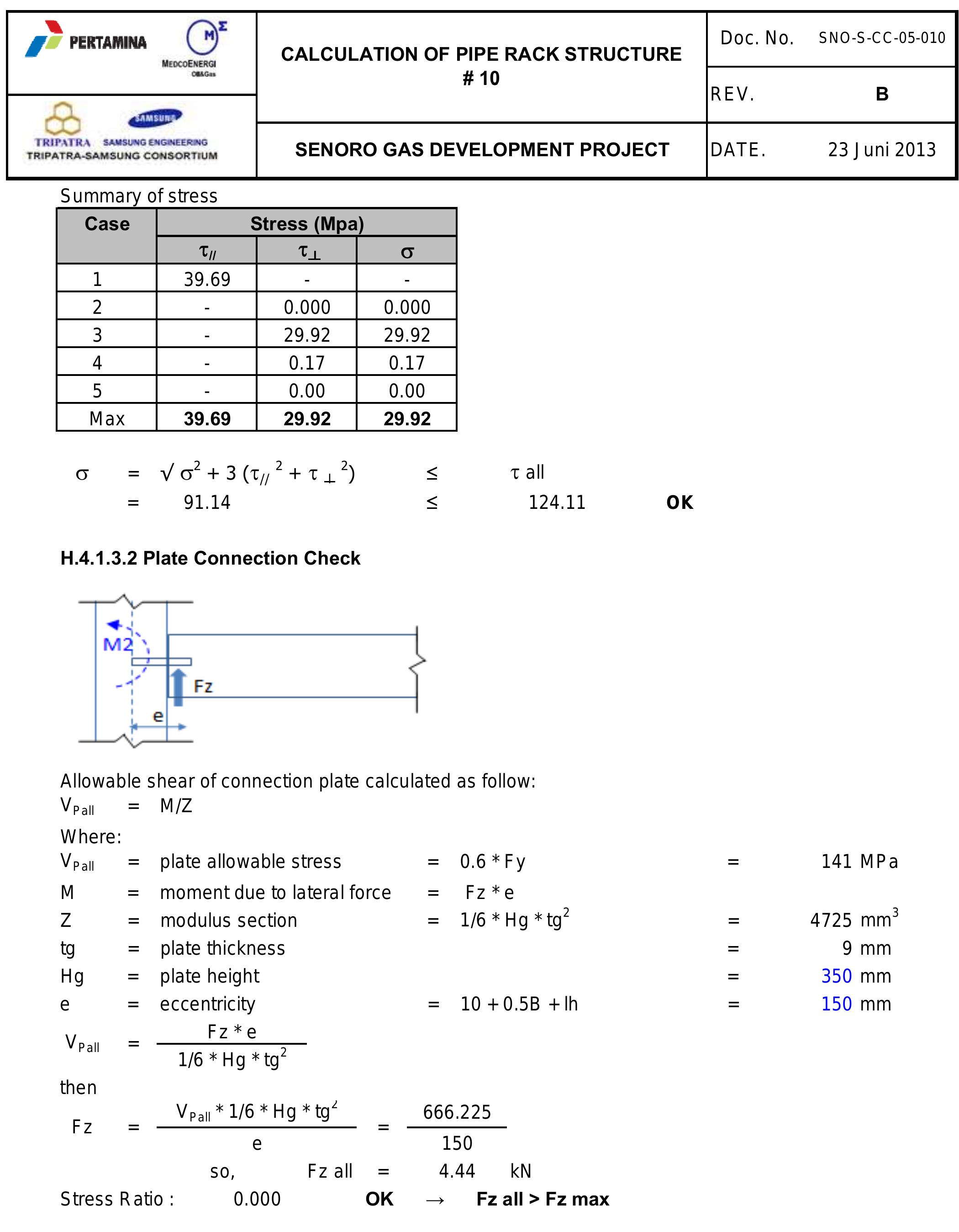 Figure 94 - CLIENT CALCULATION OF PIPE RACK STRUCTURE