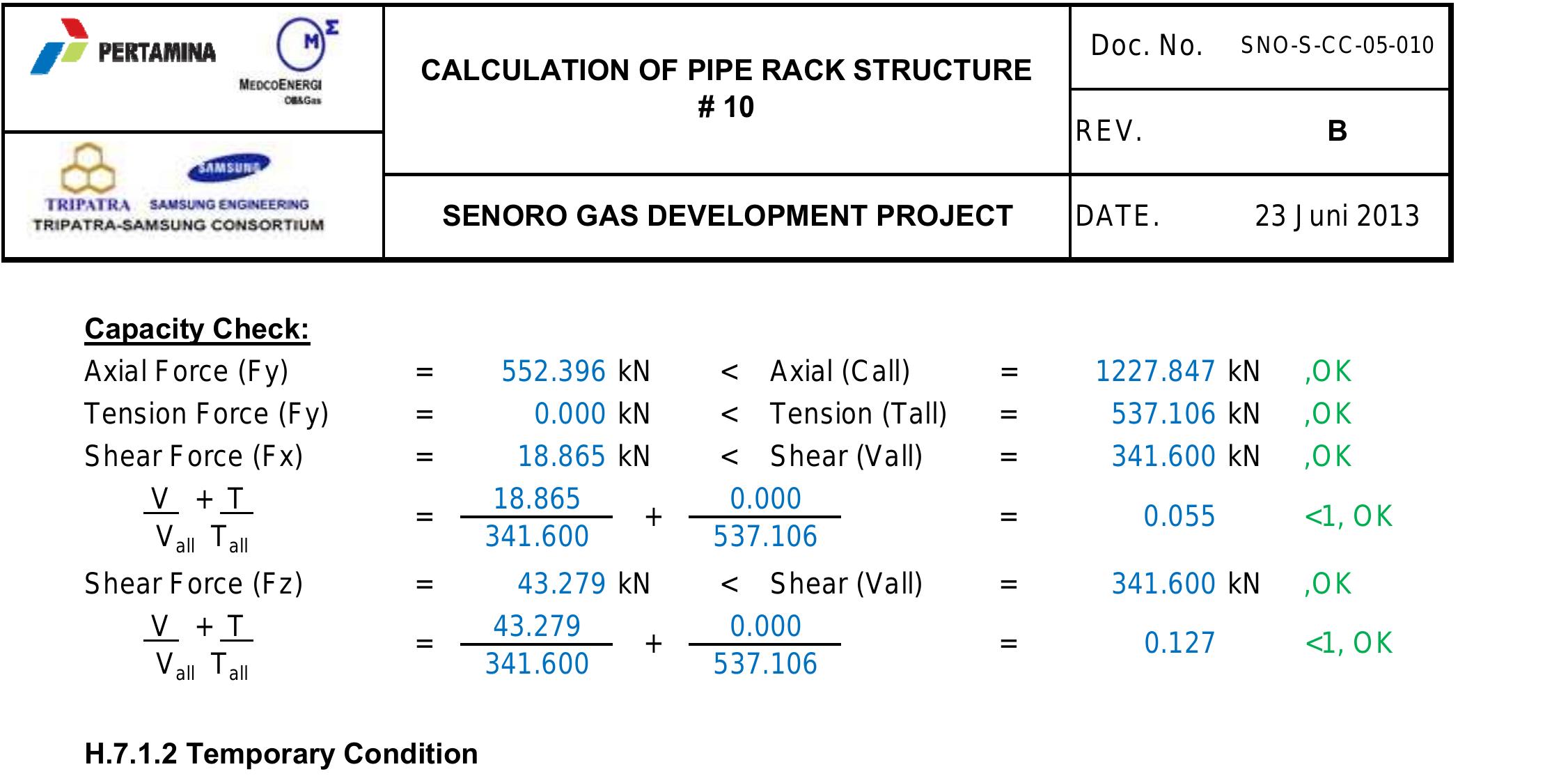 Figure 100 - CLIENT CALCULATION OF PIPE RACK STRUCTURE