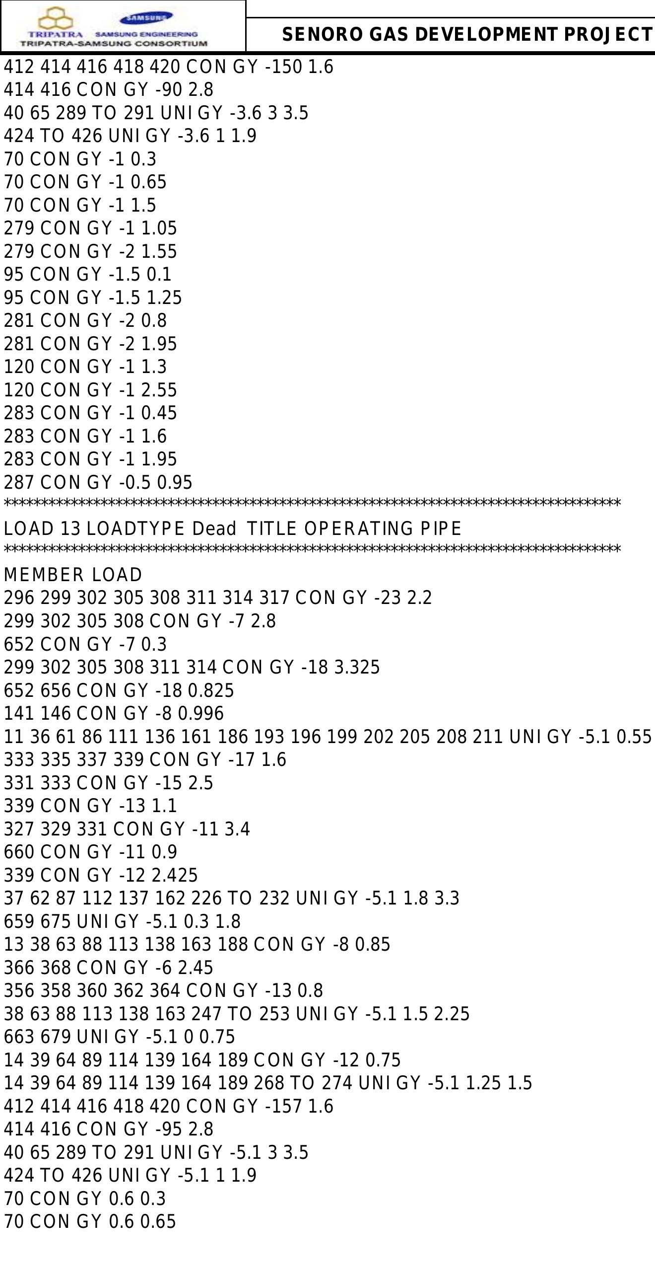 Table 16 - CLIENT CALCULATION OF PIPE RACK STRUCTURE