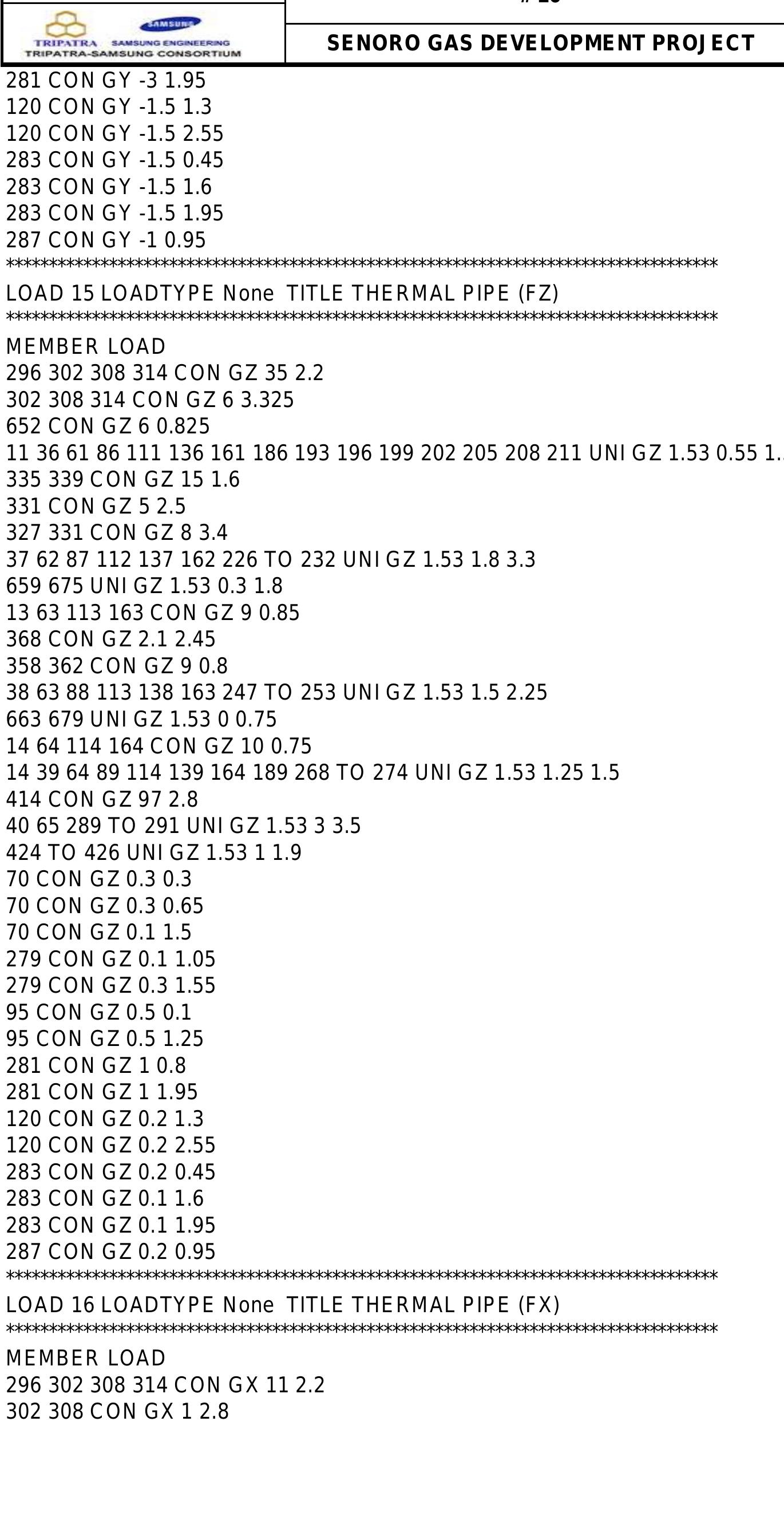 Table 17 - CLIENT CALCULATION OF PIPE RACK STRUCTURE