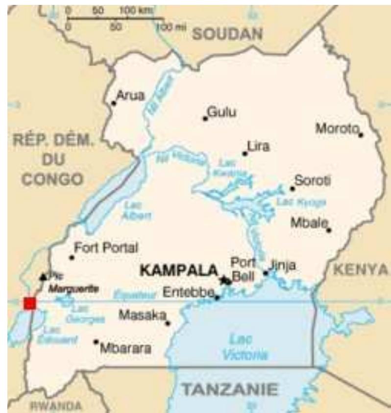 Map of modern-day uganda. ishango is located in the
