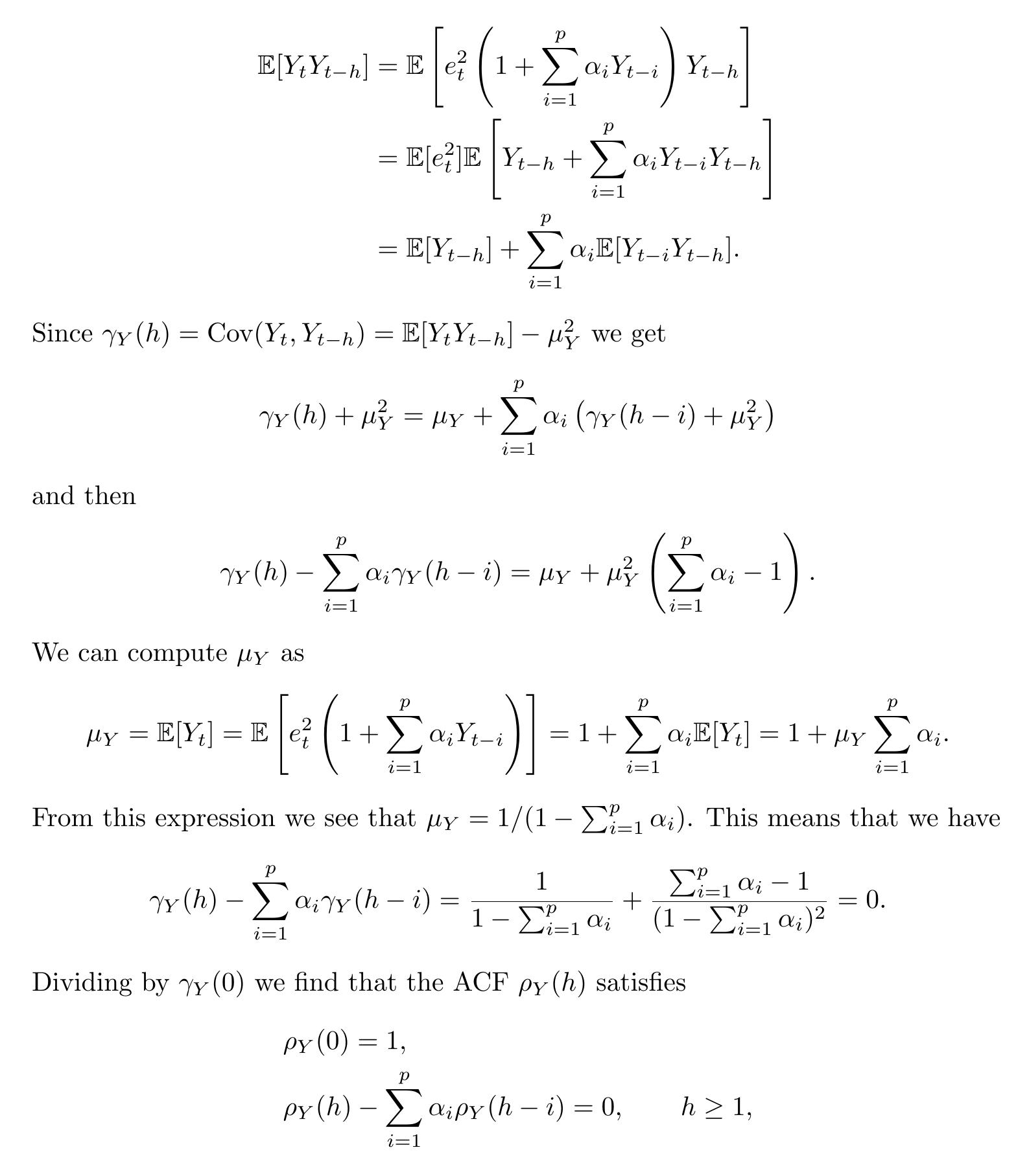 Which corresponds to the yule-walker equations for the acf