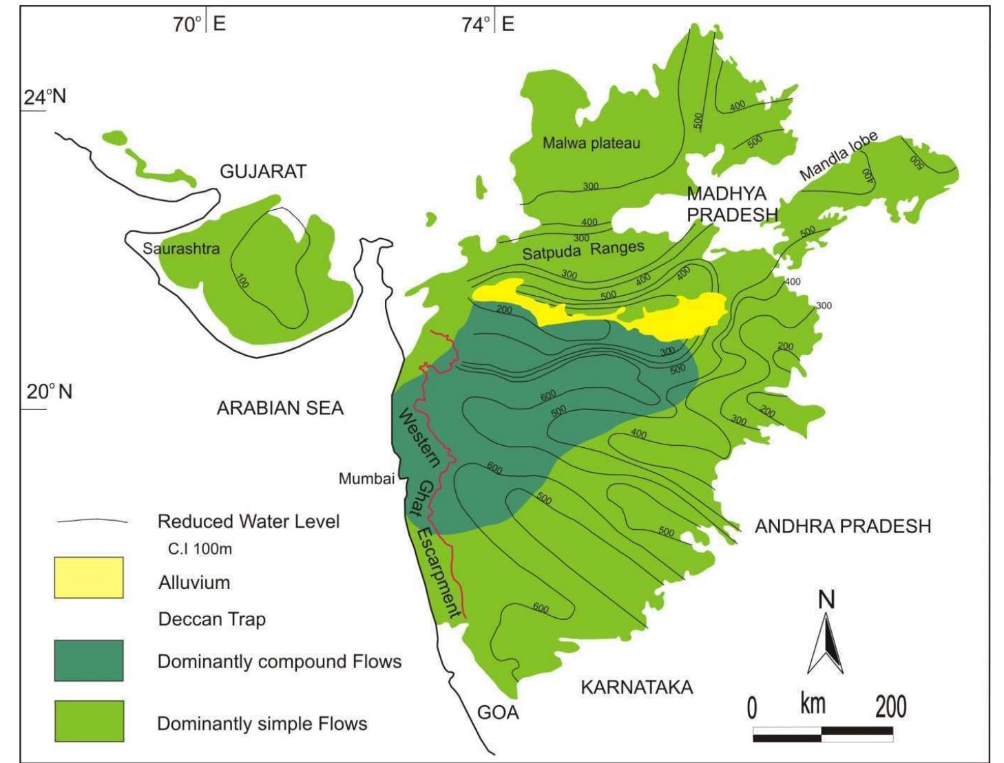 Map of the deccan traps showing the distribution of the