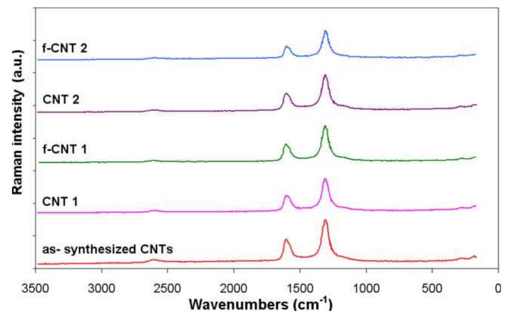 Ft raman spectra of as-synthesized nanotubes sample, cnt 1