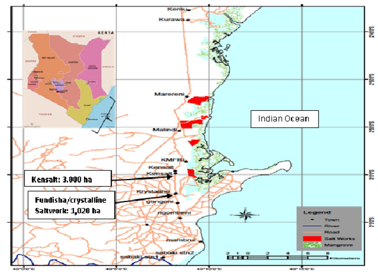Map of the kenyan coast showing the location of the salt