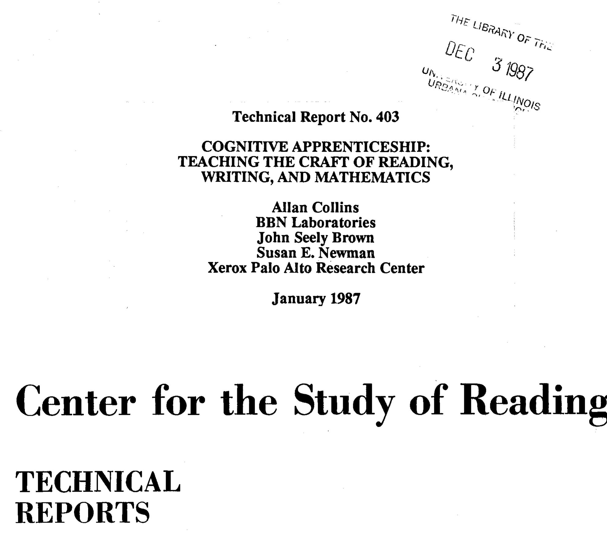 (PDF) Cognitive apprenticeship: Teaching the crafts of reading, writing ...