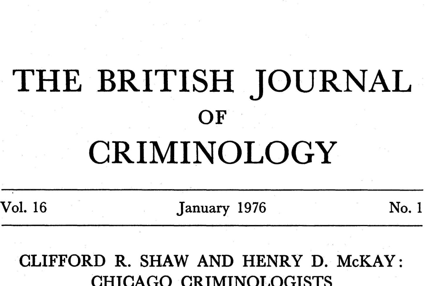(PDF) Shaw and McKay: Chicago Criminologists