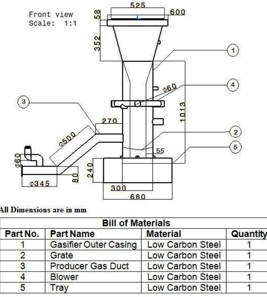 Line diagram of gasifier fig 2 and 3 shows the cut section