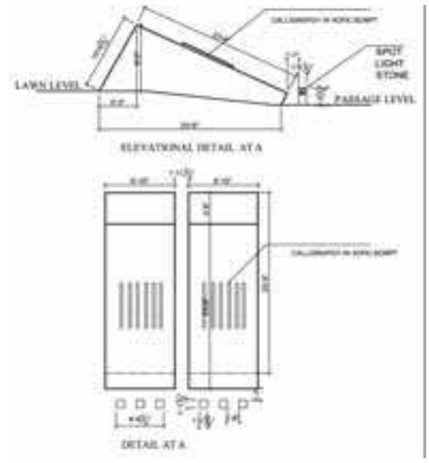 A. detailed plan and elevation drawings of trapezoidal