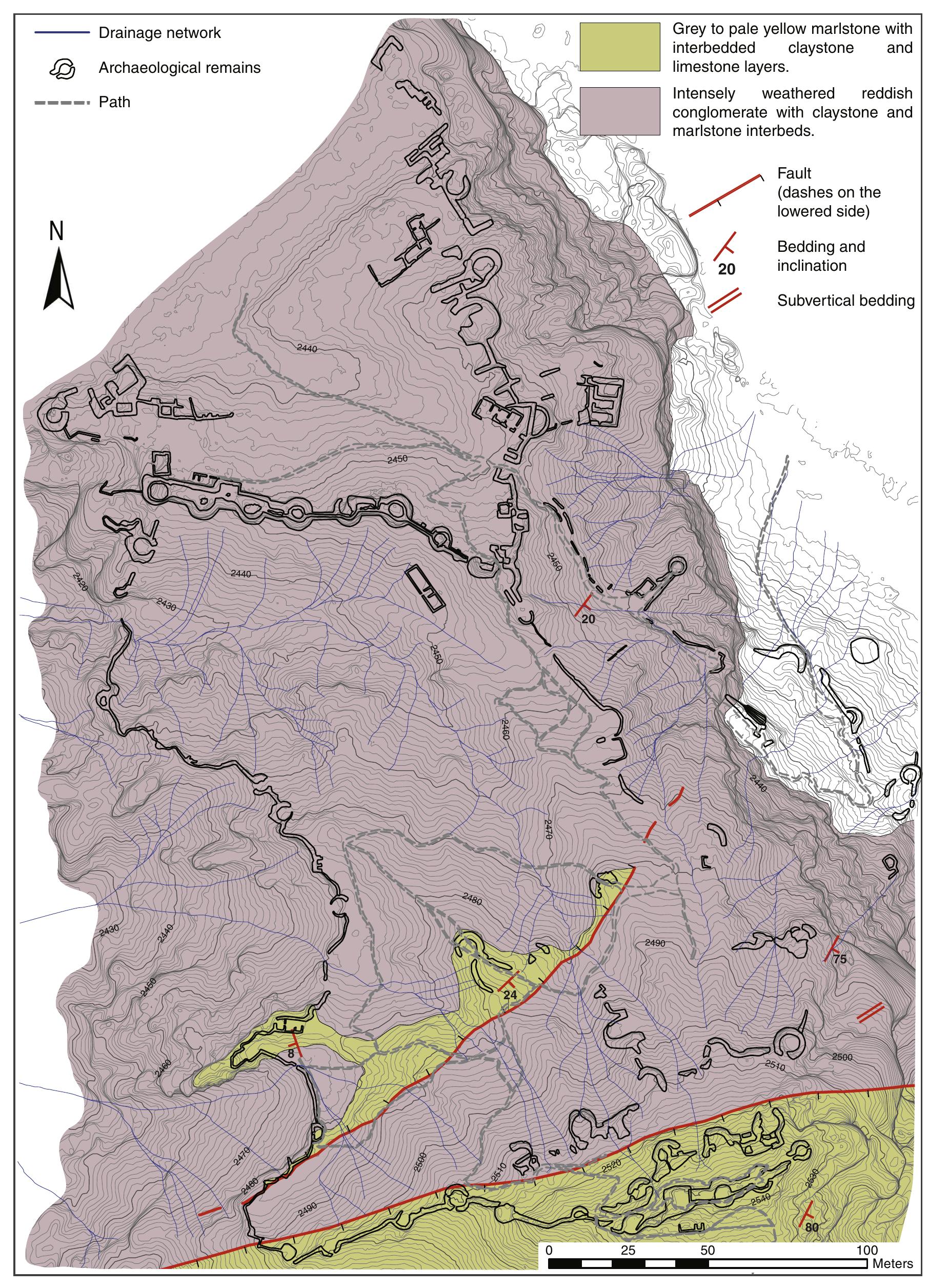 Simplified geologic map showing the main lithotypes cropping