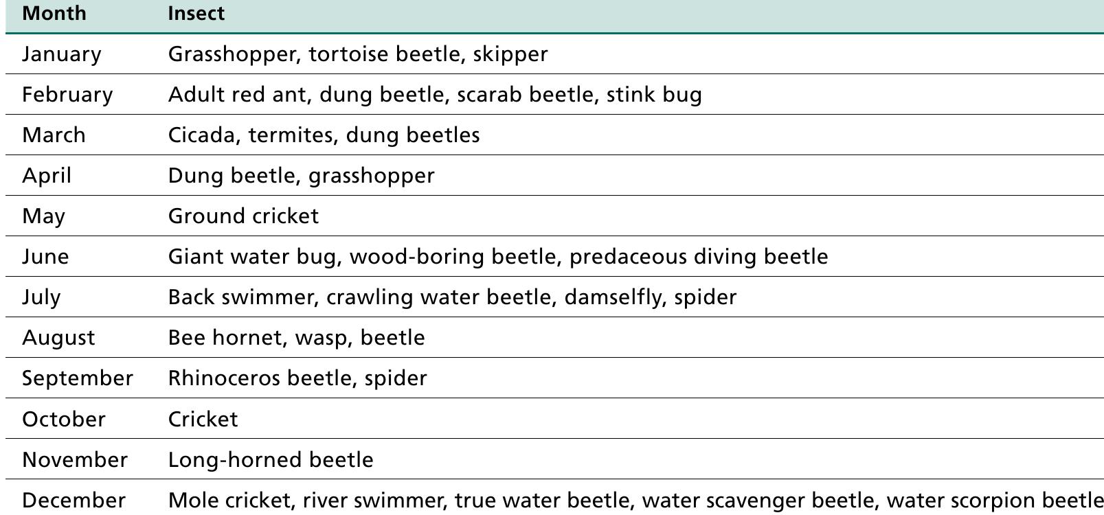 Availability of edible insects in thailand, by month source: