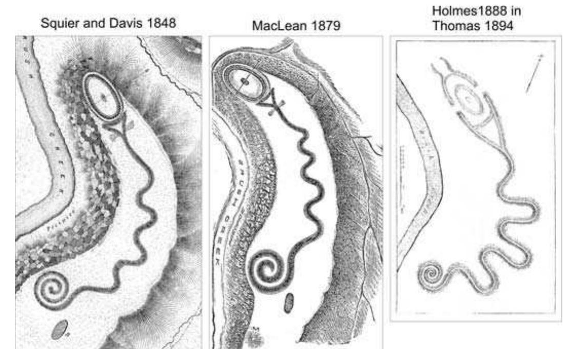F igure 3. nineteenth century maps of serpent mound. serpent