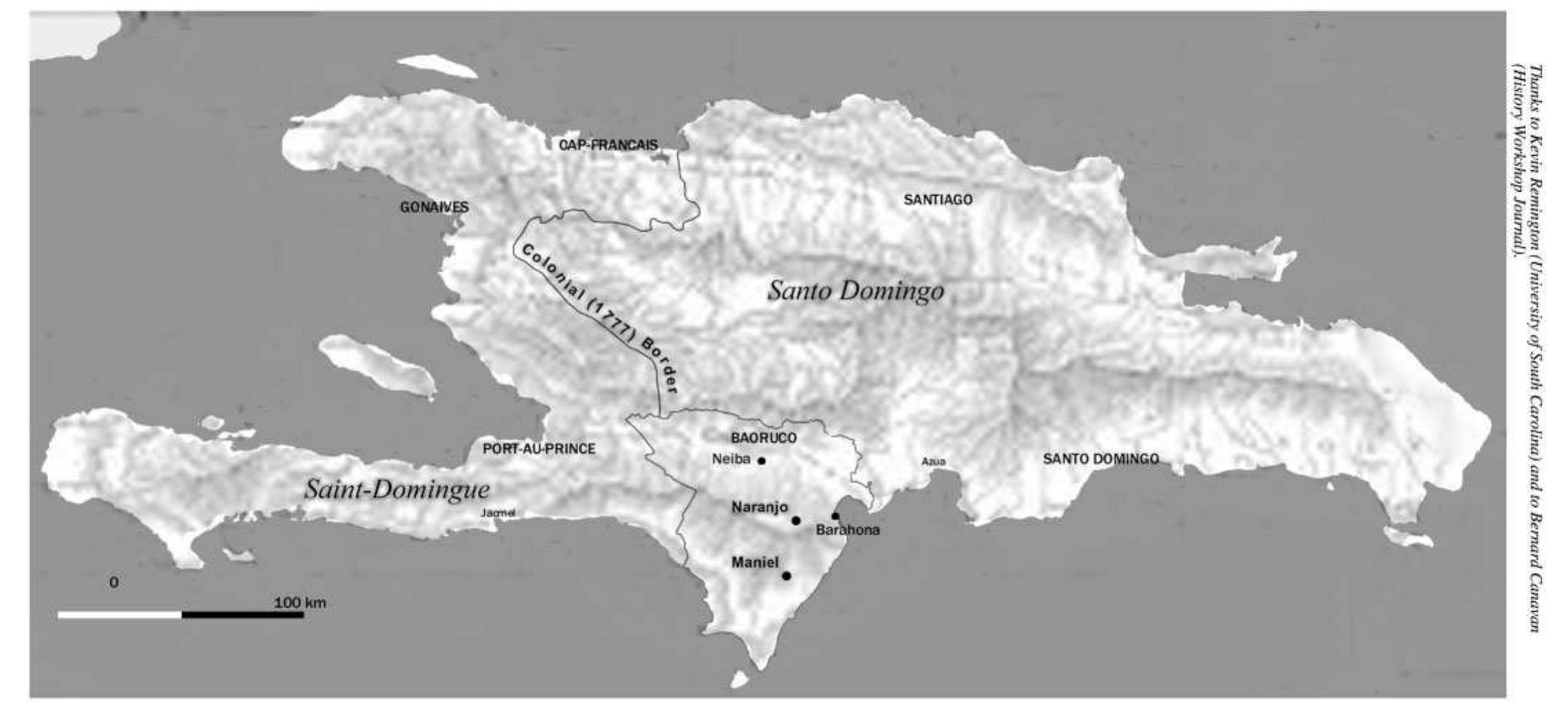 Map showing spanish santo domingo and french saint-domingue