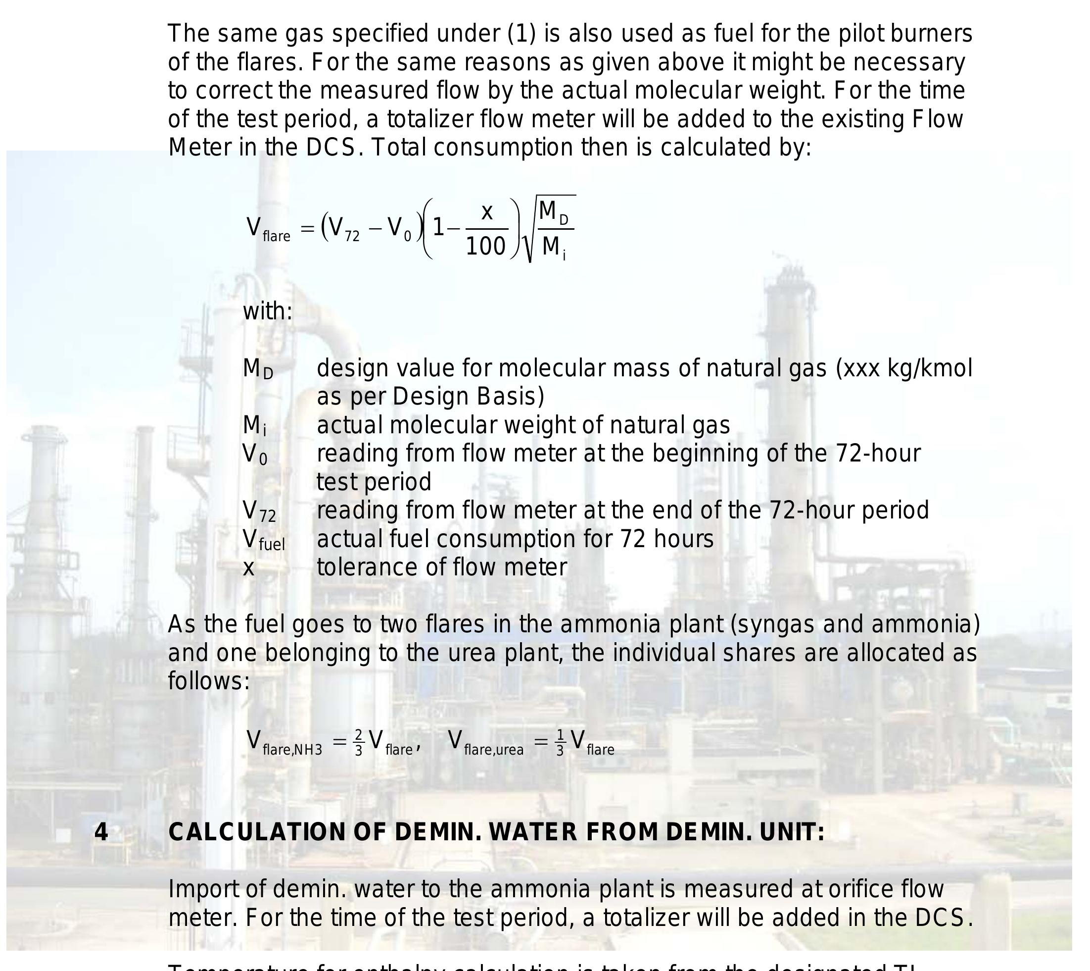 Calculation of natural gas consumption for pilot burners of