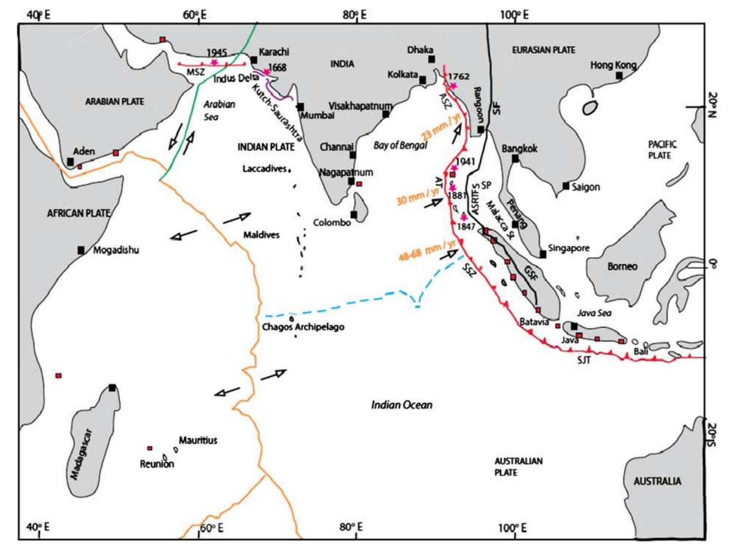 Map of the indian ocean including the bay of bengal and