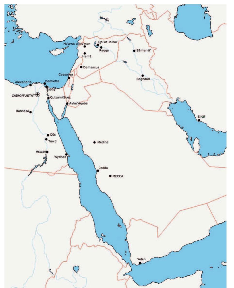 Map of medieval egypt, the levant, and arabia, with the