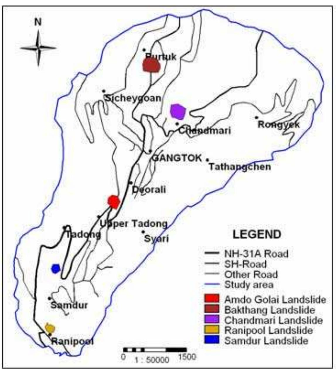 Road network & landslide map of the gangtok area.