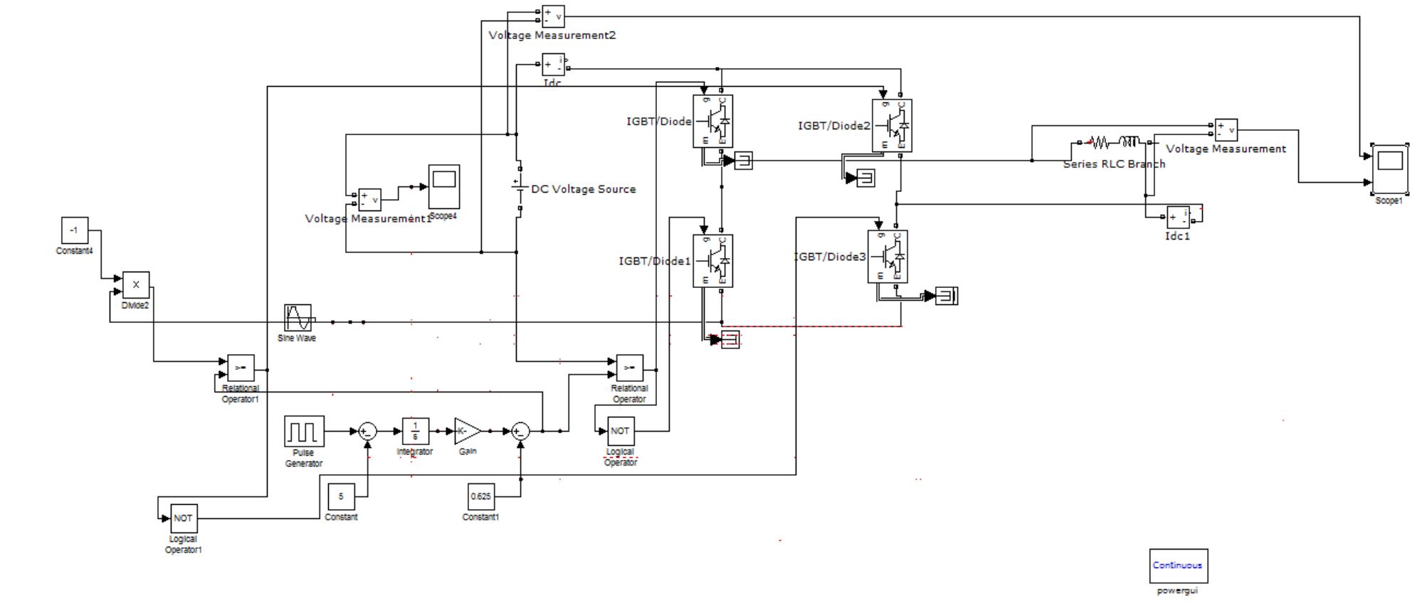Simulink model for 1-phase inverter with resistive load