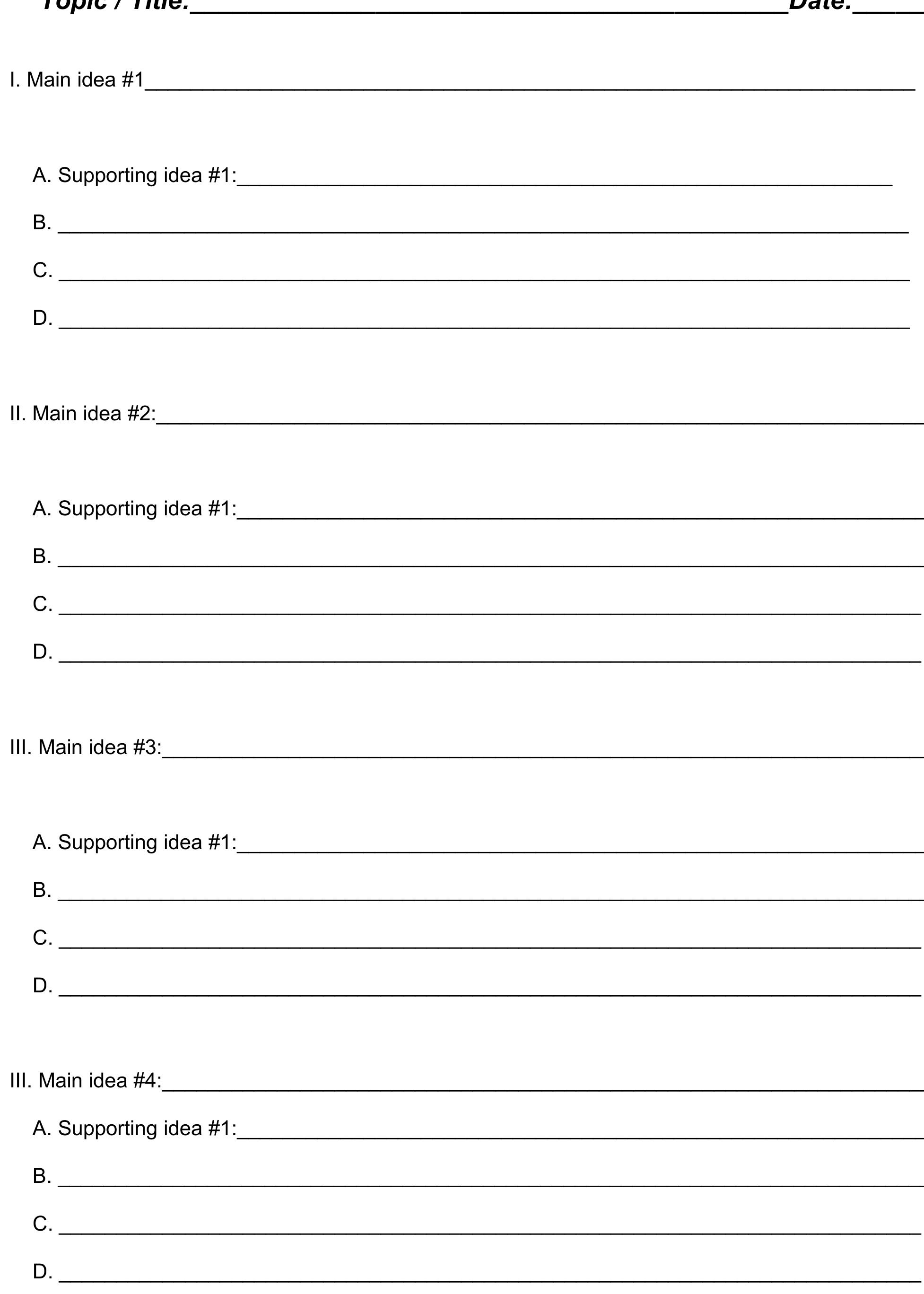 Skeleton outline for note taking in real time