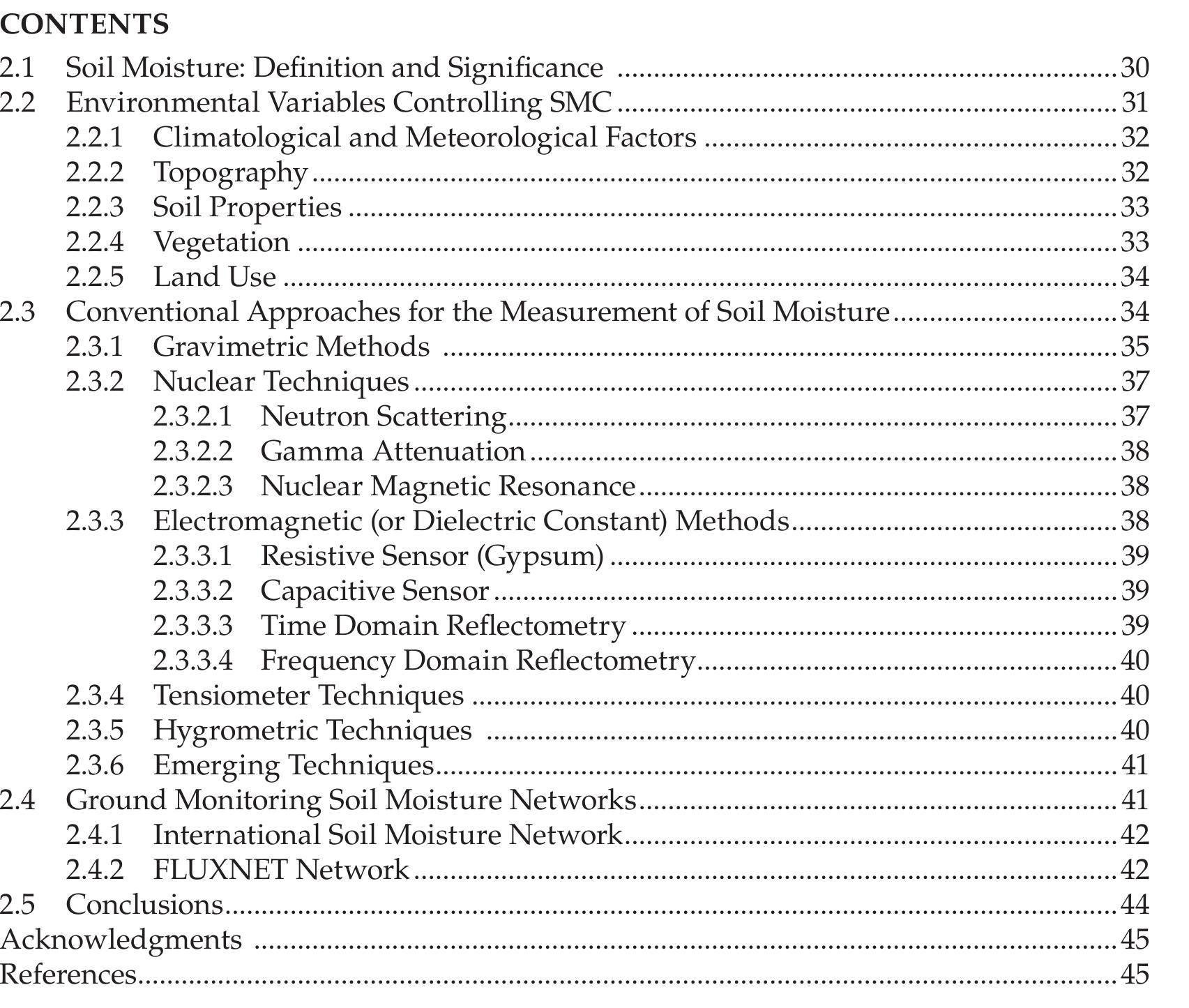 Table 1 - Surface Soil Moisture Estimation: Significance,