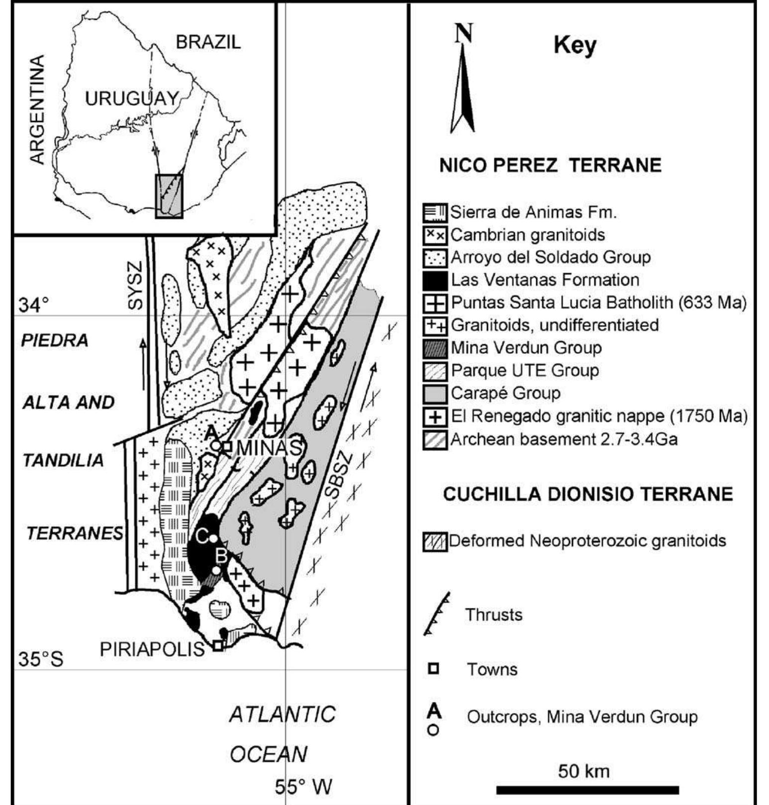 2.2 geological map of the southern nico pérez terrane,