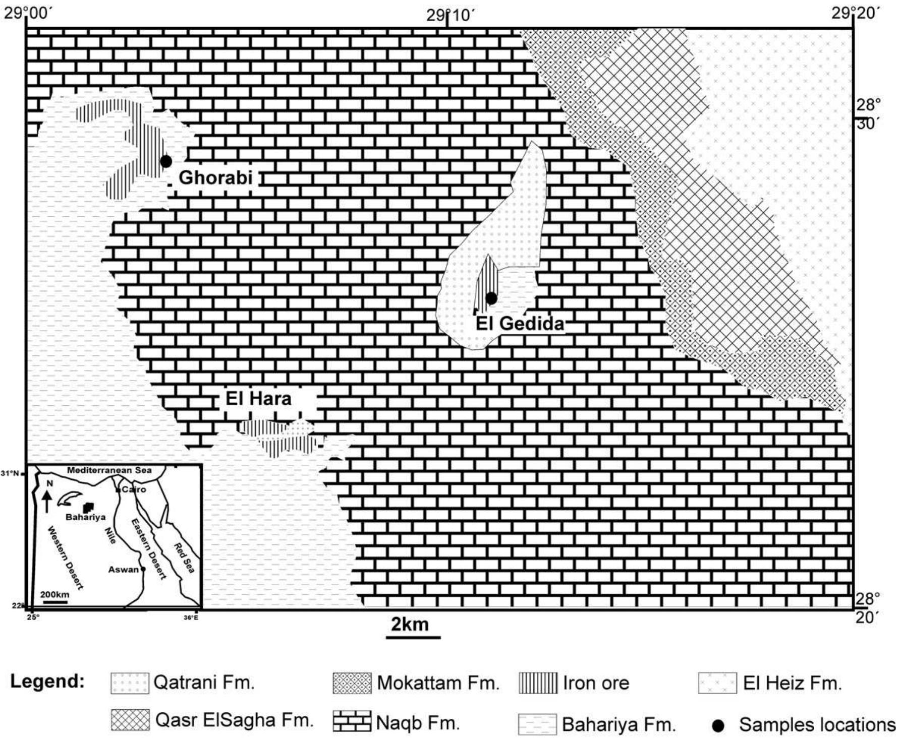 Location and geological maps of the bahariya oasis, western