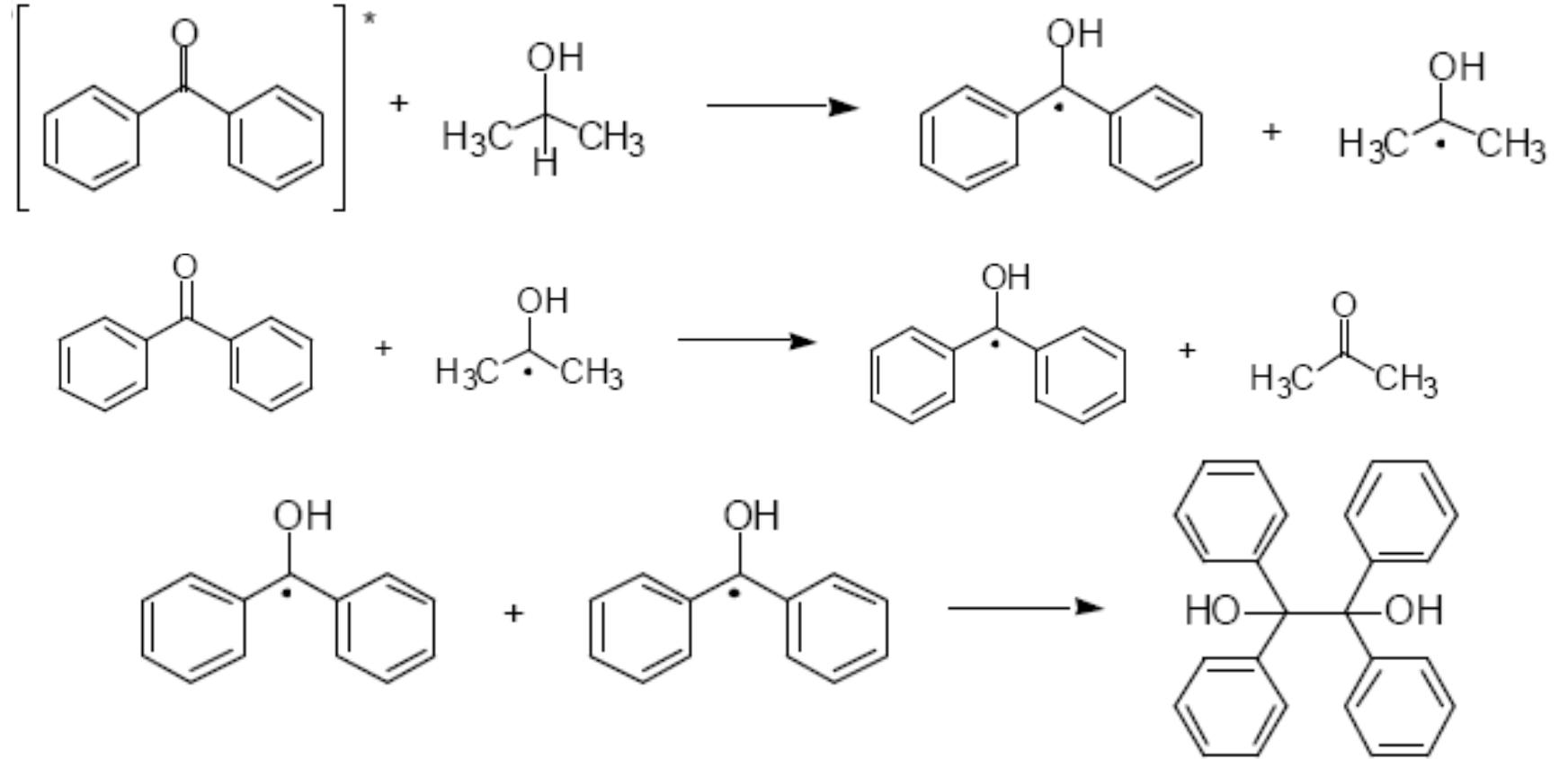 ; reaction mechanism for the synthesis of benzopinacol from
