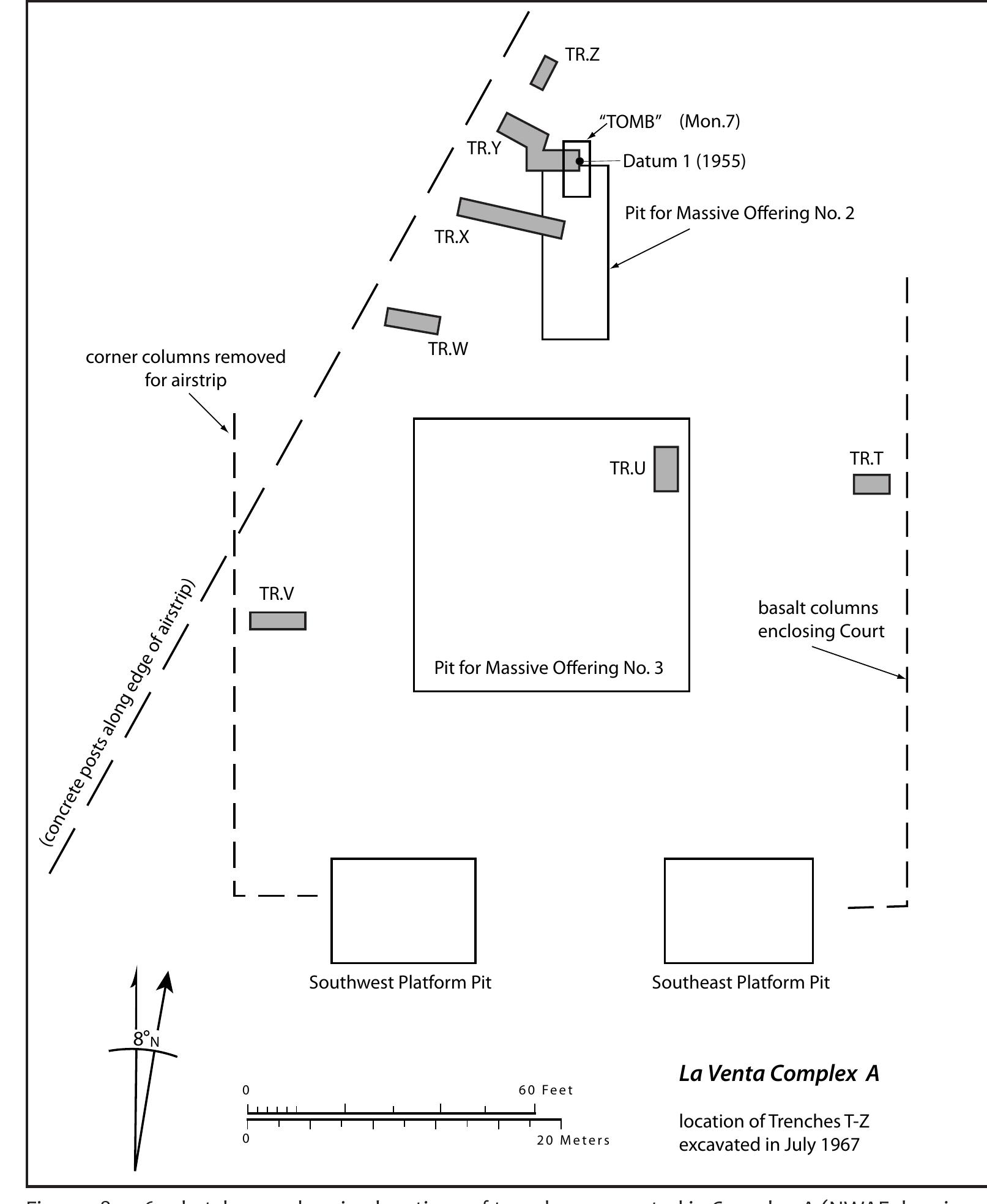 1967 sketch map showing locations of trenches excavated in