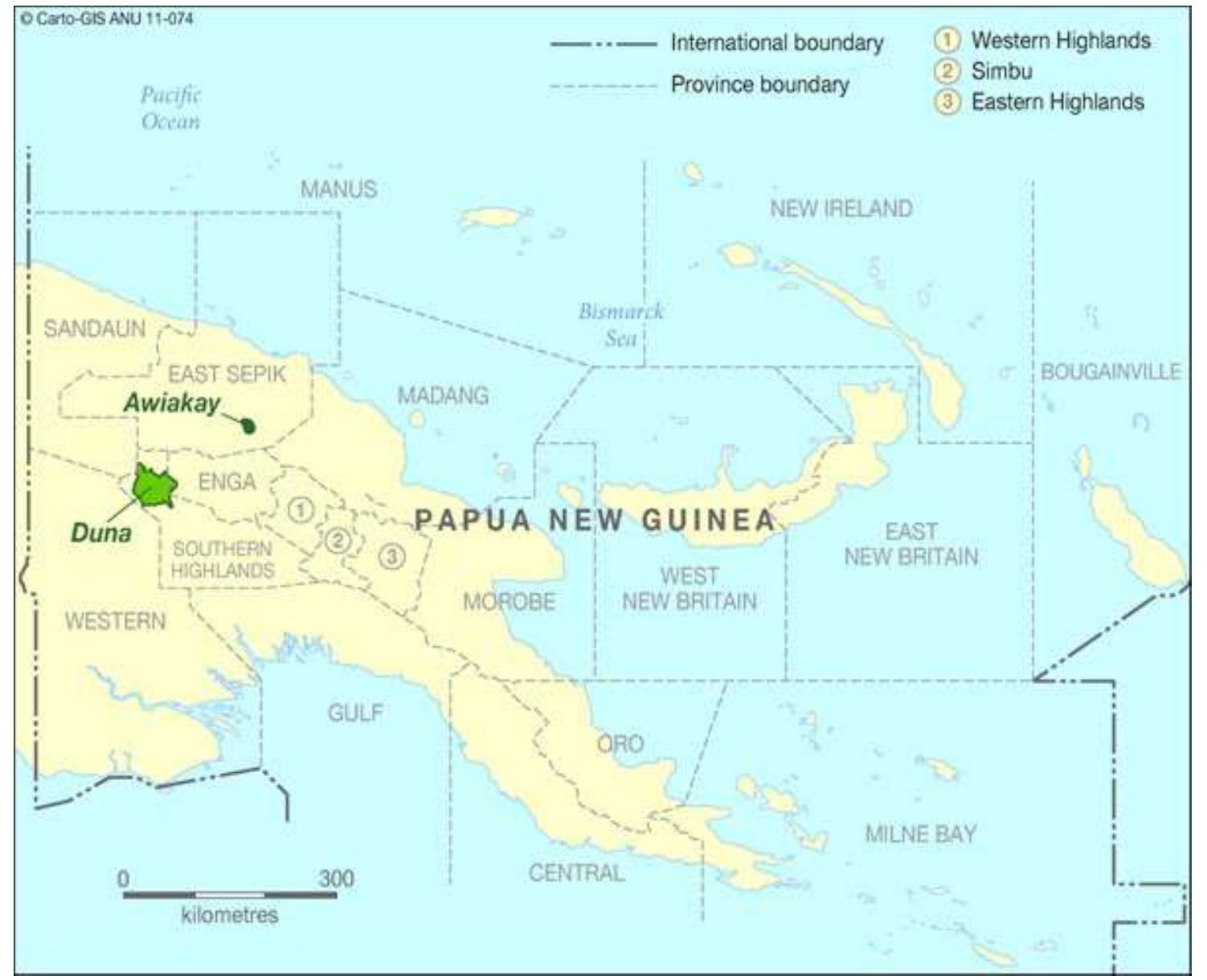 Map 1 map of papua new guinea indicating awiakay and duna