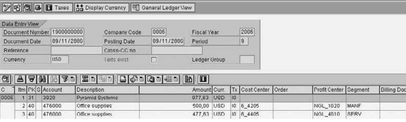 Display document: data entry view