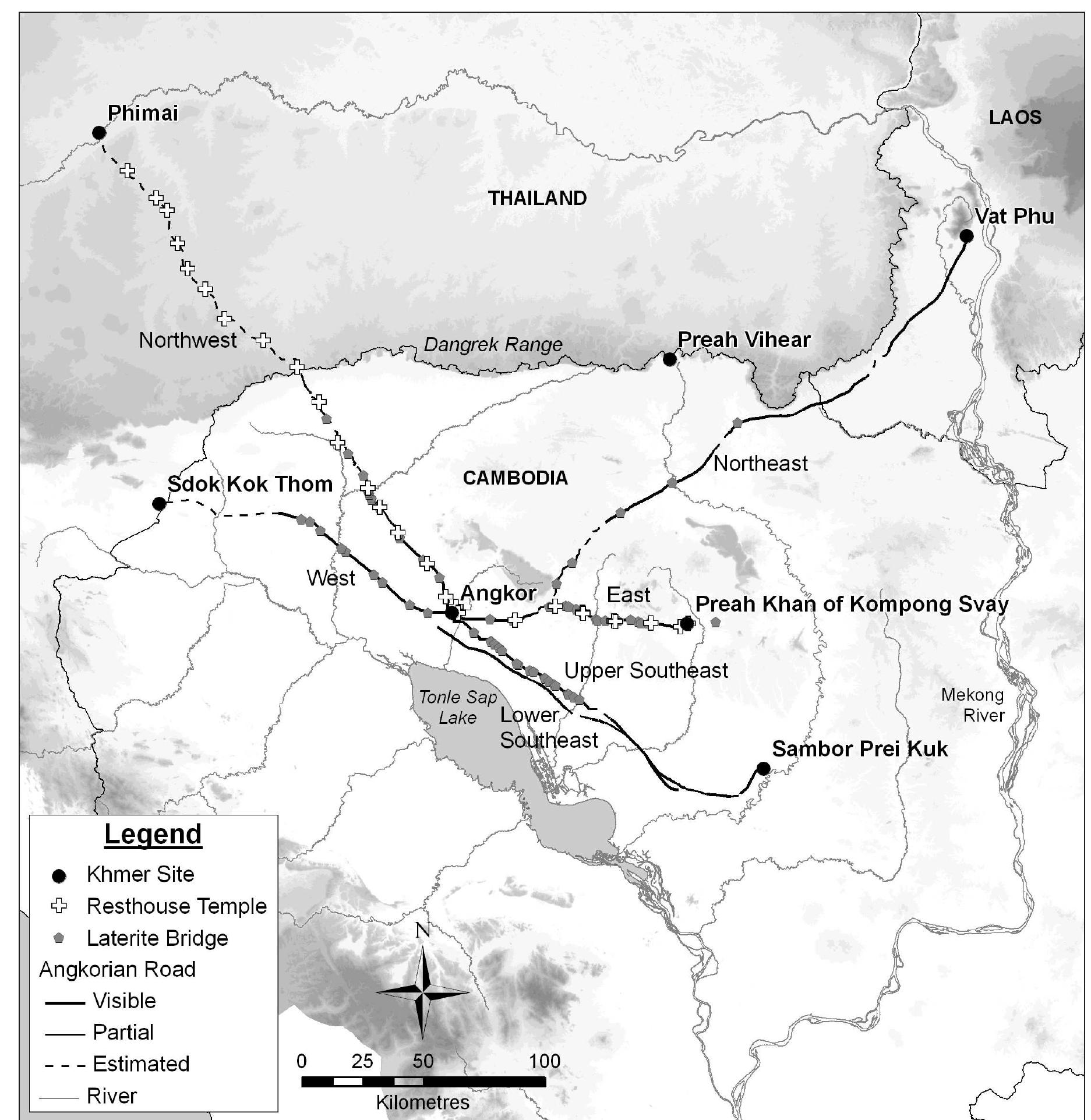 1: location of the angkorian khmer road system (map: m.