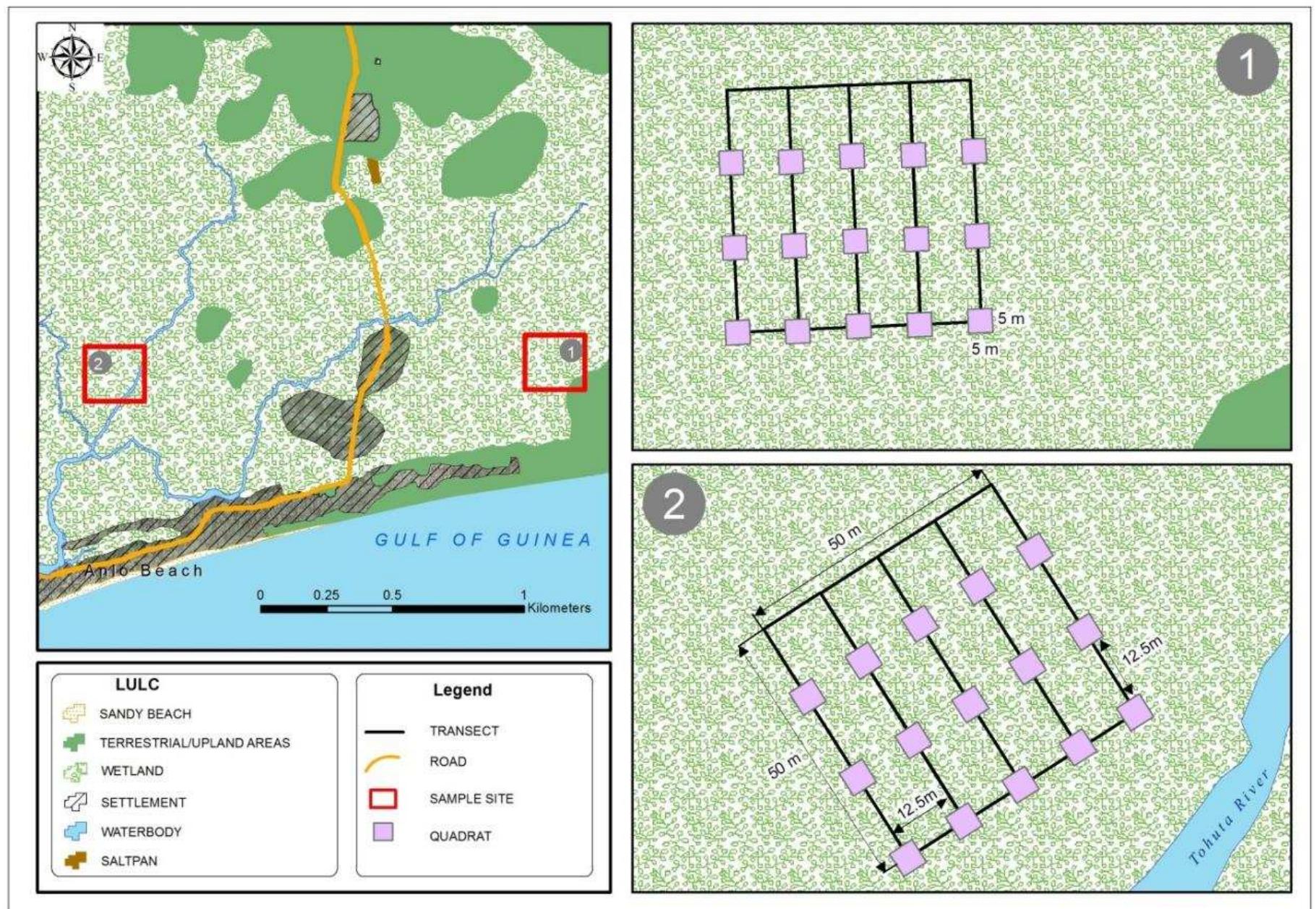 Map showing mangrove sampling locations samples of flowers,