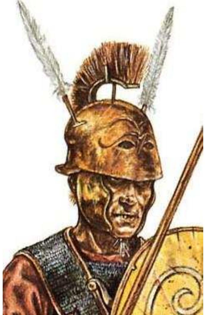 A roman soldier wearing an apulo-corinthian helmet with