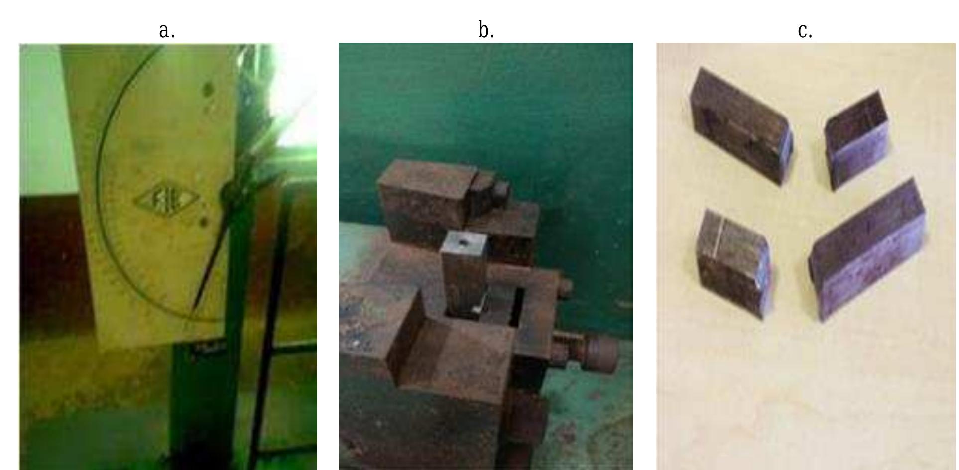 (a): izod test apparatus (b) specimen placed on the work