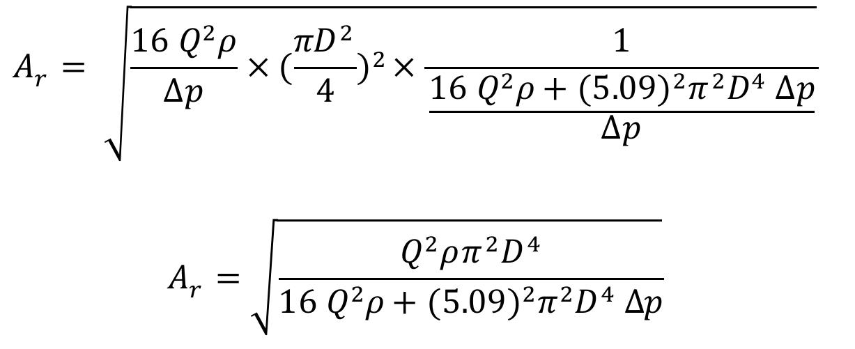 Equation becomes: then the flow area (ar) equation of