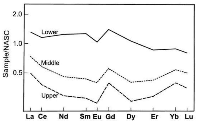 Ree patterns of the interbedded layers of shales from the