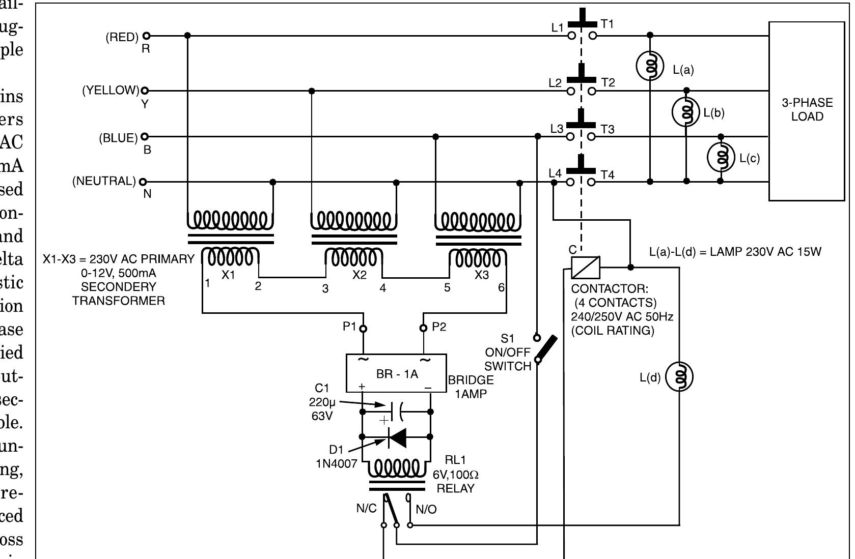 The circuit diagram. three-phase supply is given to