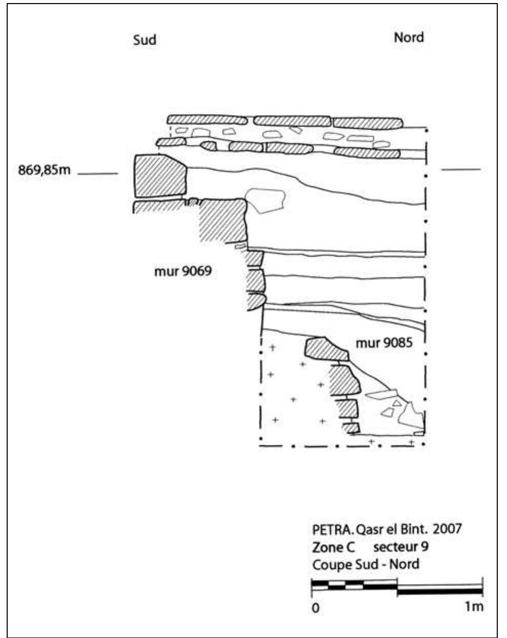 3. stratigraphic section showing terrace wall 9085, phase i.