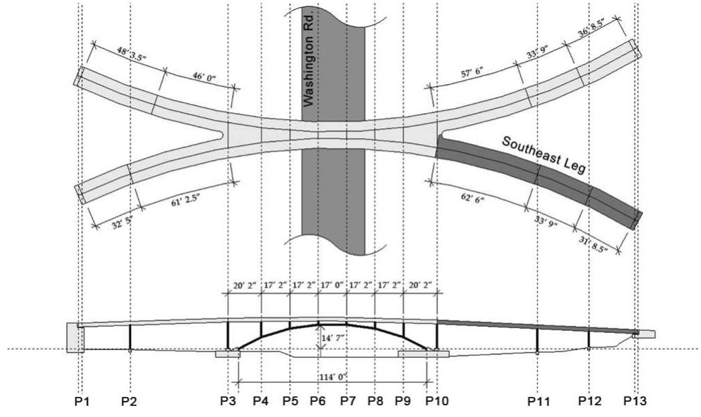 —streicker bridge plan and elevation. (note: i ft = 3.28 m;