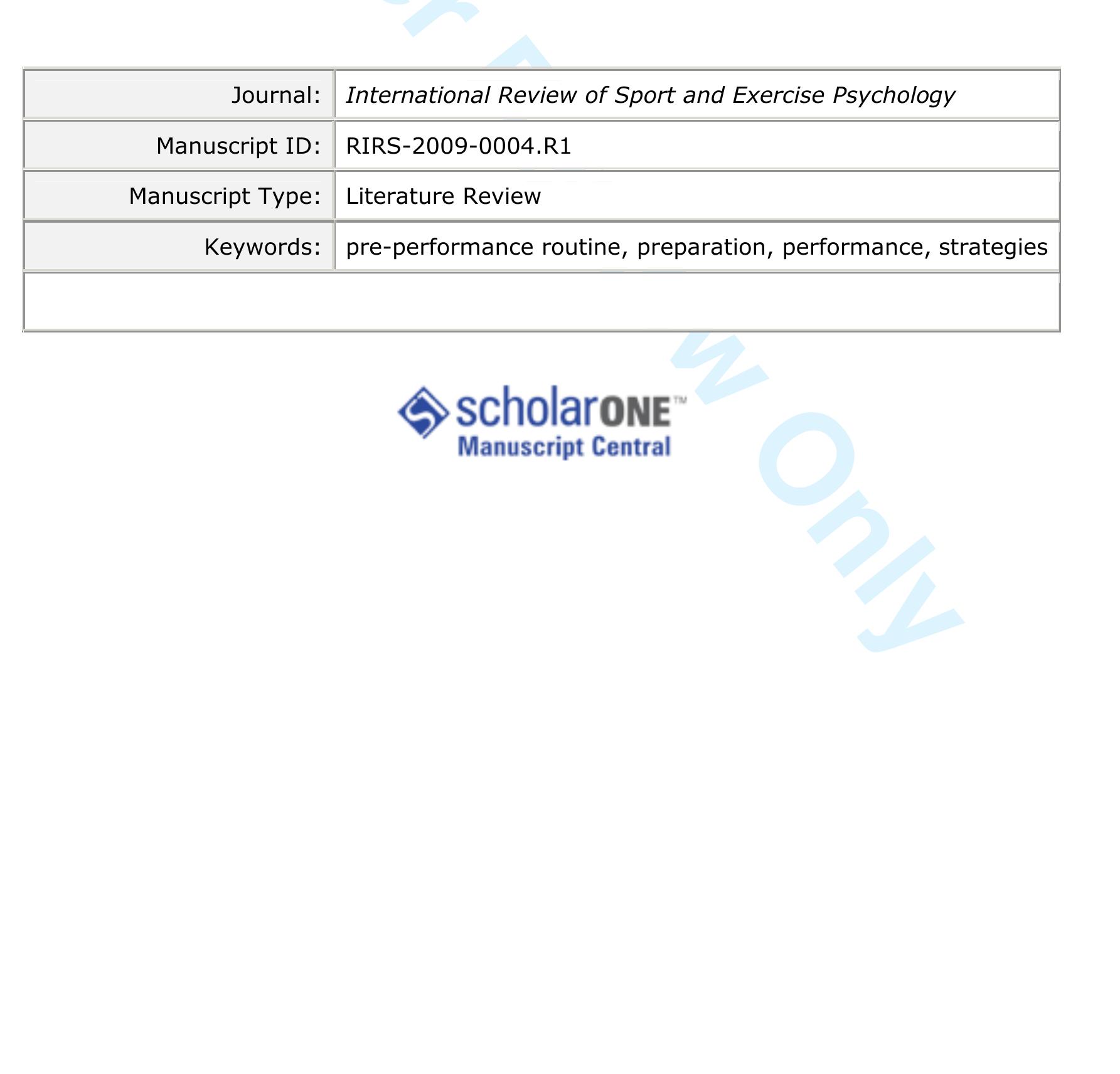 (PDF) Pre-performance routines in sport: current understanding and ...