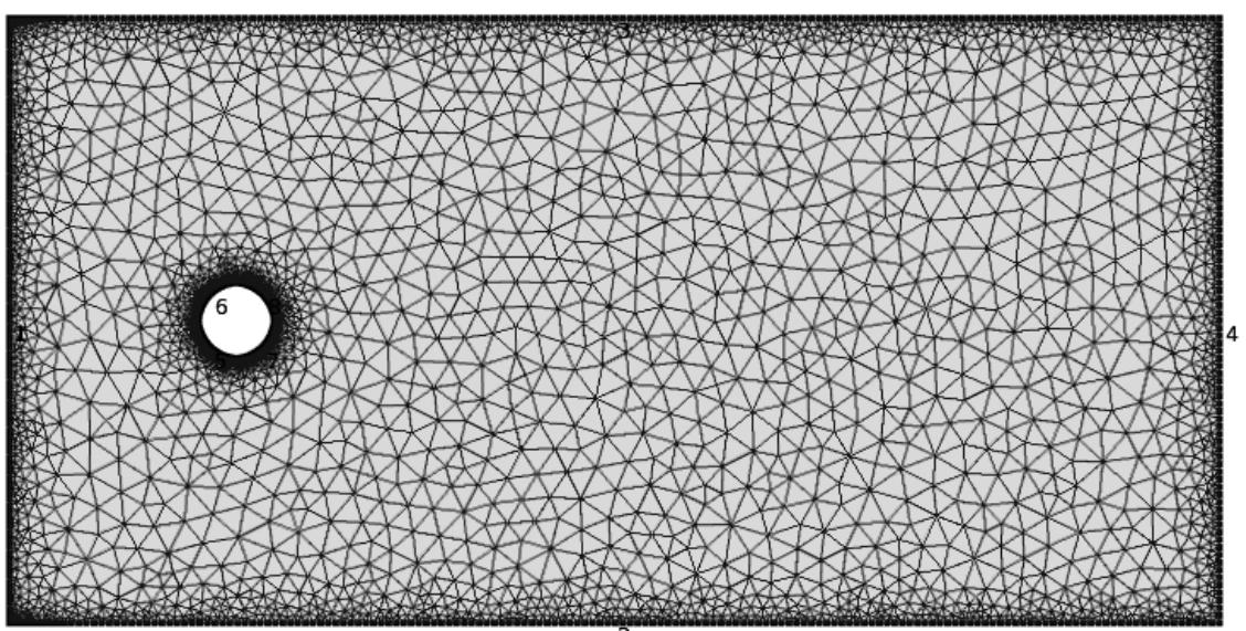 The mesh of the domain of flow around cylinder the domain is