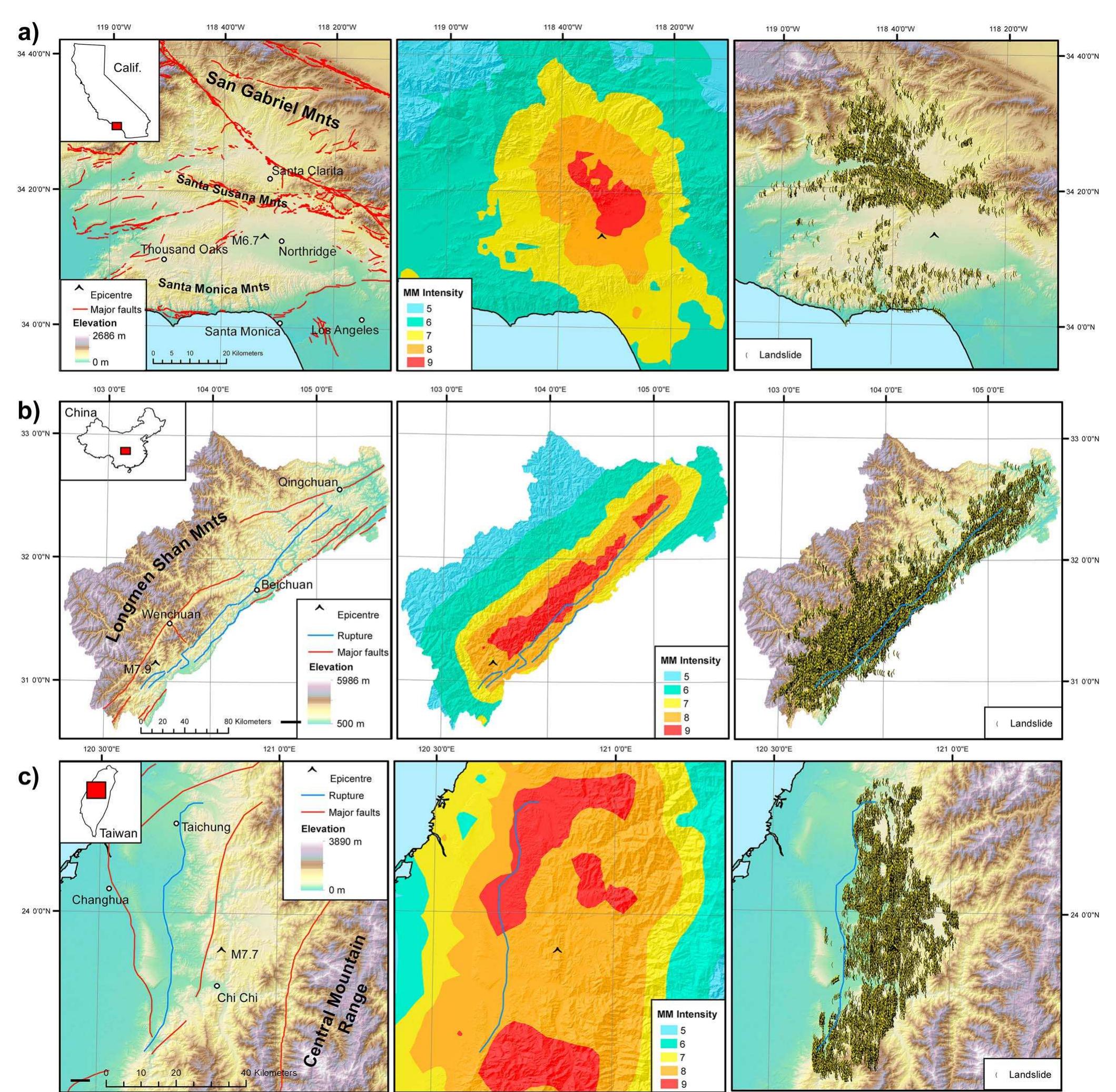 Maps showing the topography and mapped active faults,