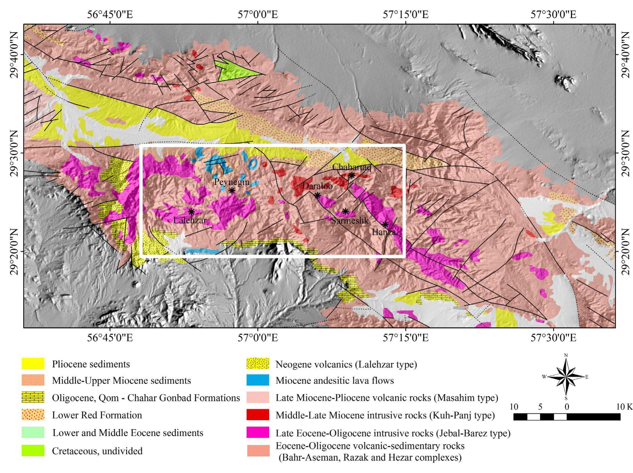 Simplified geological map of the southern part of the kerman