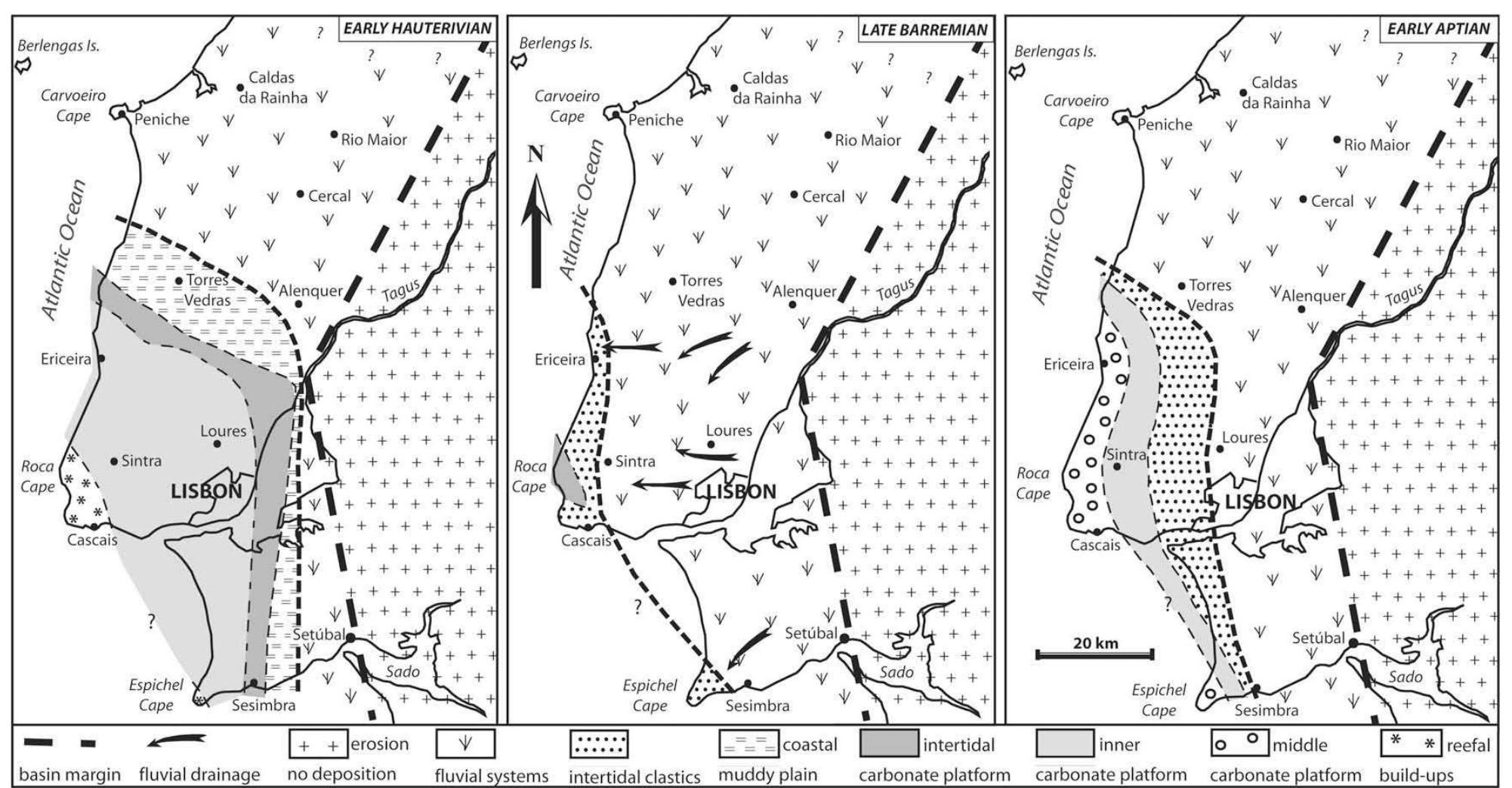 Palaeogeographic maps of depositional environments for