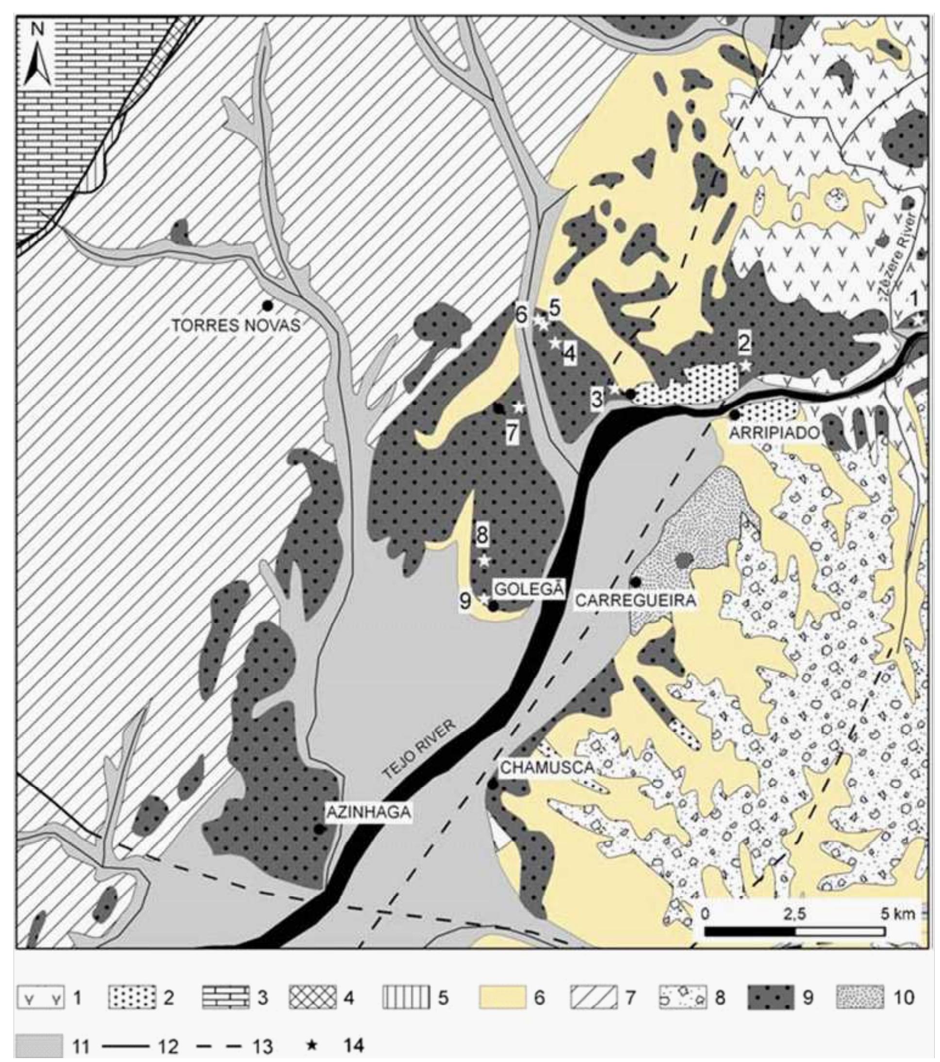 | geological map of the north of the lower tejo valley